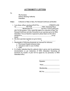 Authority Letter - DHA Islamabad - Fill and Sign Printable Template Online