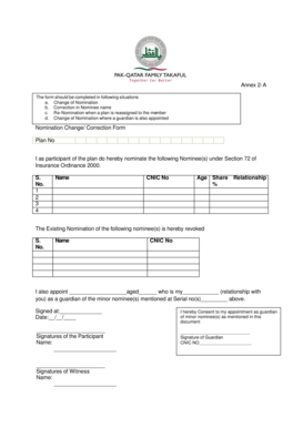 Fillable Online Annex 2-A Nomination Change/ Correction Form Plan No I ...