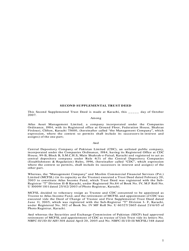 Fillable Online SECOND SUPPLEMENTAL TRUST DEED Fax Email Print - pdfFiller