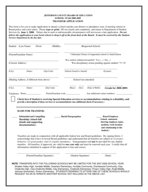Fillable Online TRANSFER APPLICATION This form is for you to make ...
