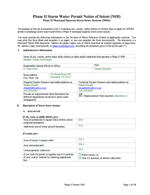 Fillable Online Phase II Storm Water Permit Notice of Intent (NOI ...