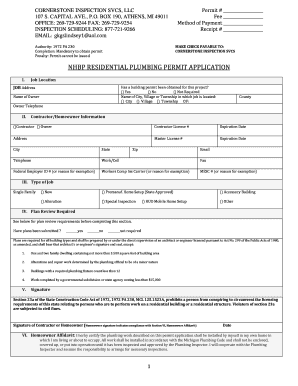 Fillable Online Nhbp residential plumbing permit application ...