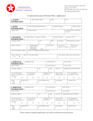 Fillable Online Commercial/License & Permit/Miscellaneous Bond ...
