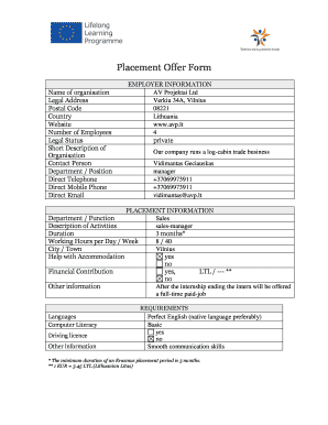 Fillable Online Placement Offer Form - Erasmus Fax Email Print - pdfFiller