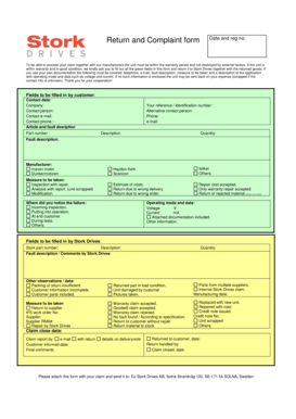 Fillable Online Return and Complaint form Date and reg no: - DJ Stork ...
