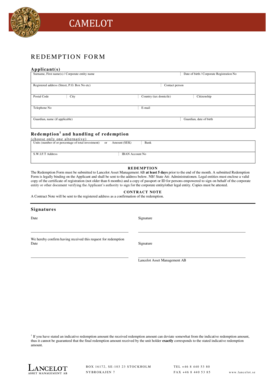 Fillable Online Redemption form - Lancelot Fax Email Print - pdfFiller