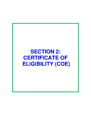 Fillable Online SECTION 2: CERTIFICATE OF ELIGIBILITY (COE) - Region 16 ...