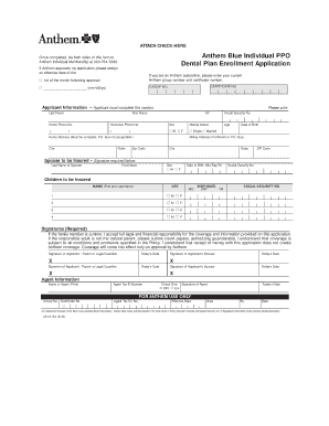 Fillable Online Anthem Blue Individual PPO Dental Plan Enrollment ...