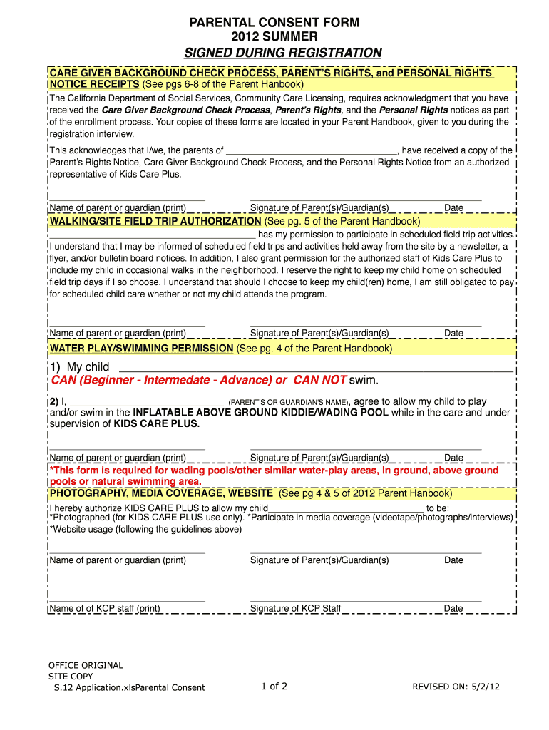 Fillable Online Parental Consent Form for Kids Care Plus Fax Email ...