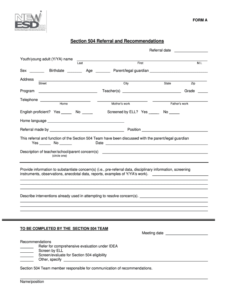504 Form Pdf Fill Online Printable Fillable Blank PdfFiller
