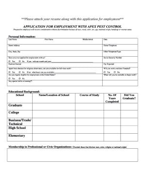 Fillable Online APPLICATION FOR EMPLOYMENT WITH APEX PEST CONTROL Fax ...