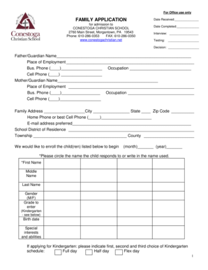 Fillable Online Family Application Form - Conestoga Christian School ...