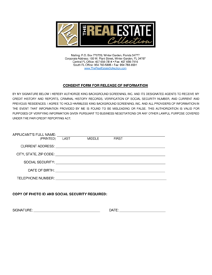 Fillable Online Consent Form Release - The Real Estate Collection Fax ...