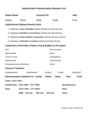 Fillable Online hyperhidrosis pre authorization form Fax Email Print ...