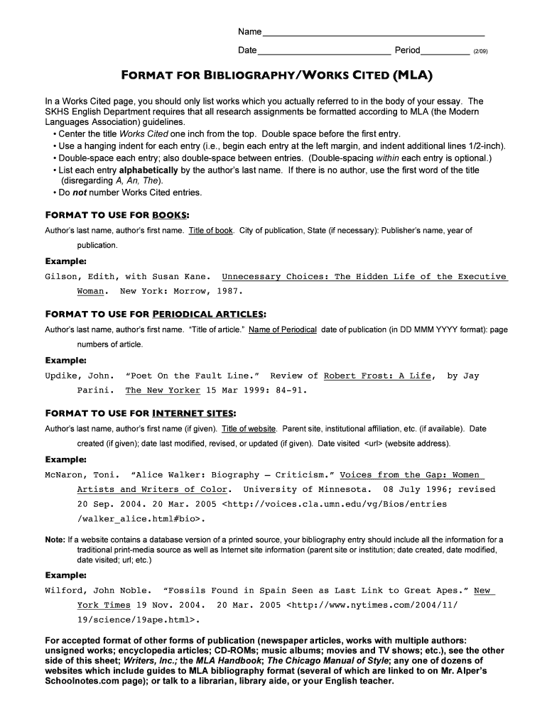 Fillable Online MLA Citation Format Guide Fax Email Print - pdfFiller