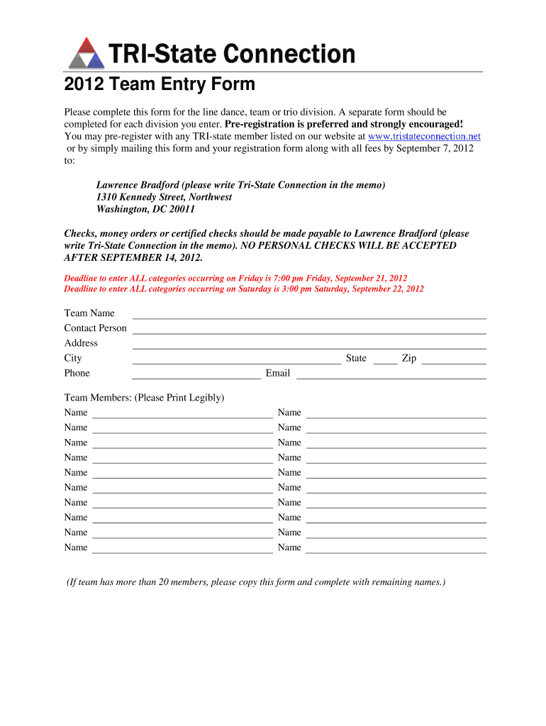 Fillable Online Team Entry Form for Line Dance Competition Fax Email ...