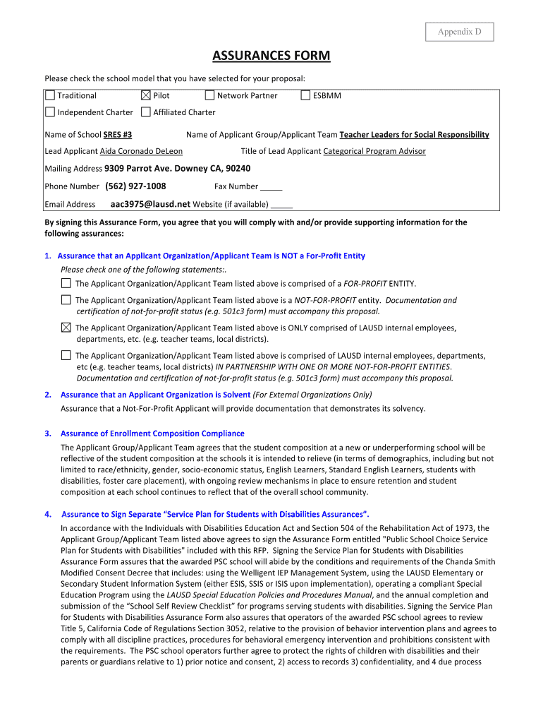 SRES #9 PSC 3 0 Assurances Form doc - publicschoolchoice lausd: Fill out & sign online | DocHub