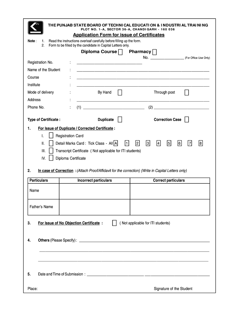 Fillable Online Application Form for issue of Certificates Fax Email ...