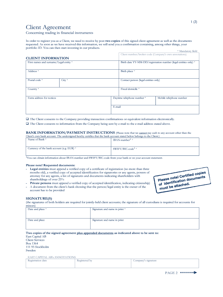 Fillable Online Client Agreement Concerning trading in financial ...