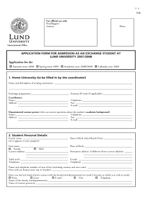 Fillable Online lu APPLICATION FORM FOR ADMISSION AS AN EXCHANGE ...