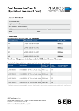 Fillable Online Fund Transaction Form B (Specialised Investment Fund) 1 ...