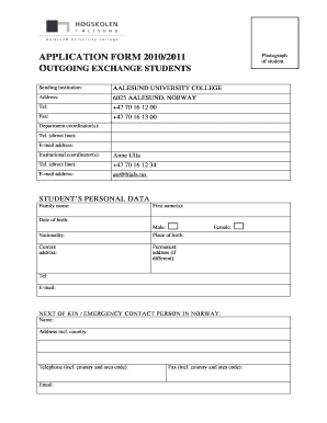 Fillable Online Application form 2010/201189 outgoing exchange students ...