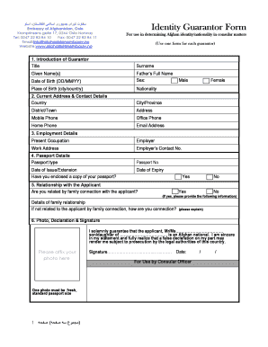 Fillable Online Identity Guarantor Form - The Afghanistan Embassy ...