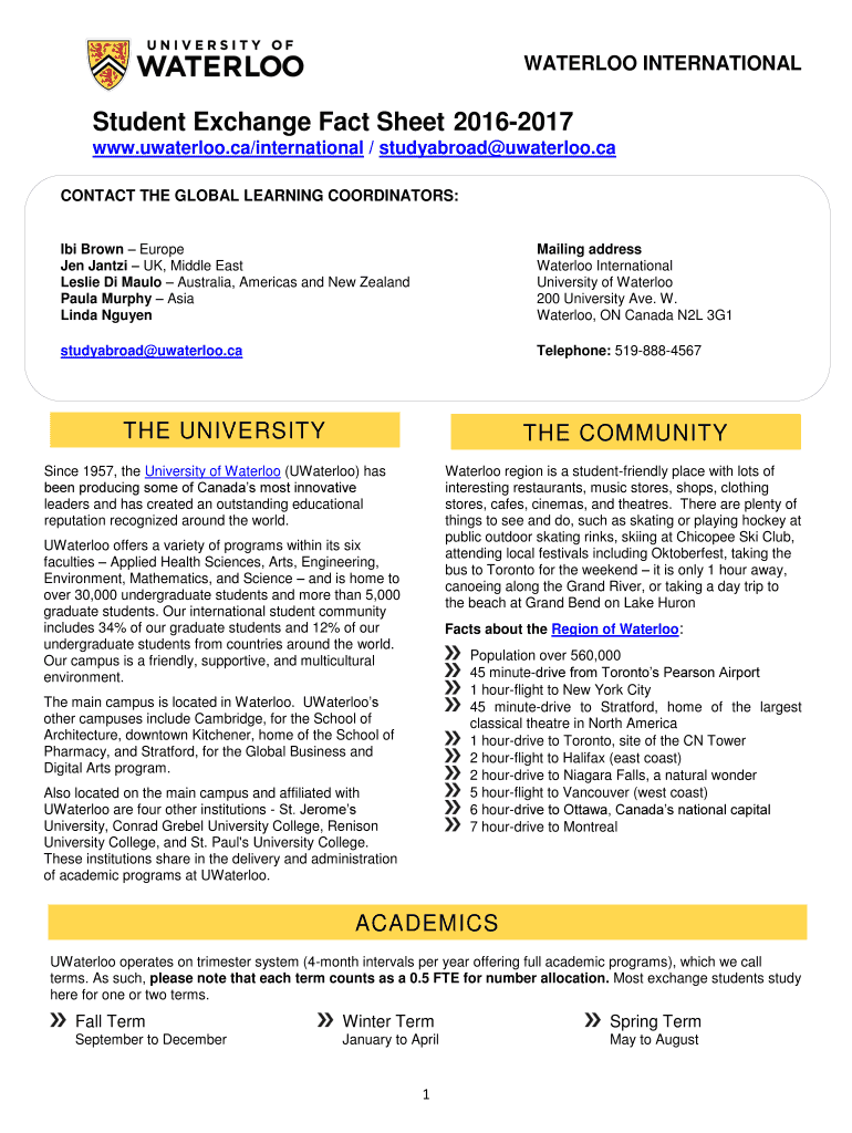 Student Exchange Fact Sheet 2016-2017: Fill out & sign online | DocHub