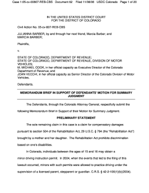 Fillable Online clearinghouse Case 1:05-cv-00807-REB-CBS Document 62 ...