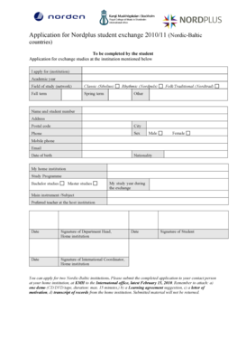 Fillable Online Application for Nordplus student exchange 2010/11 ...