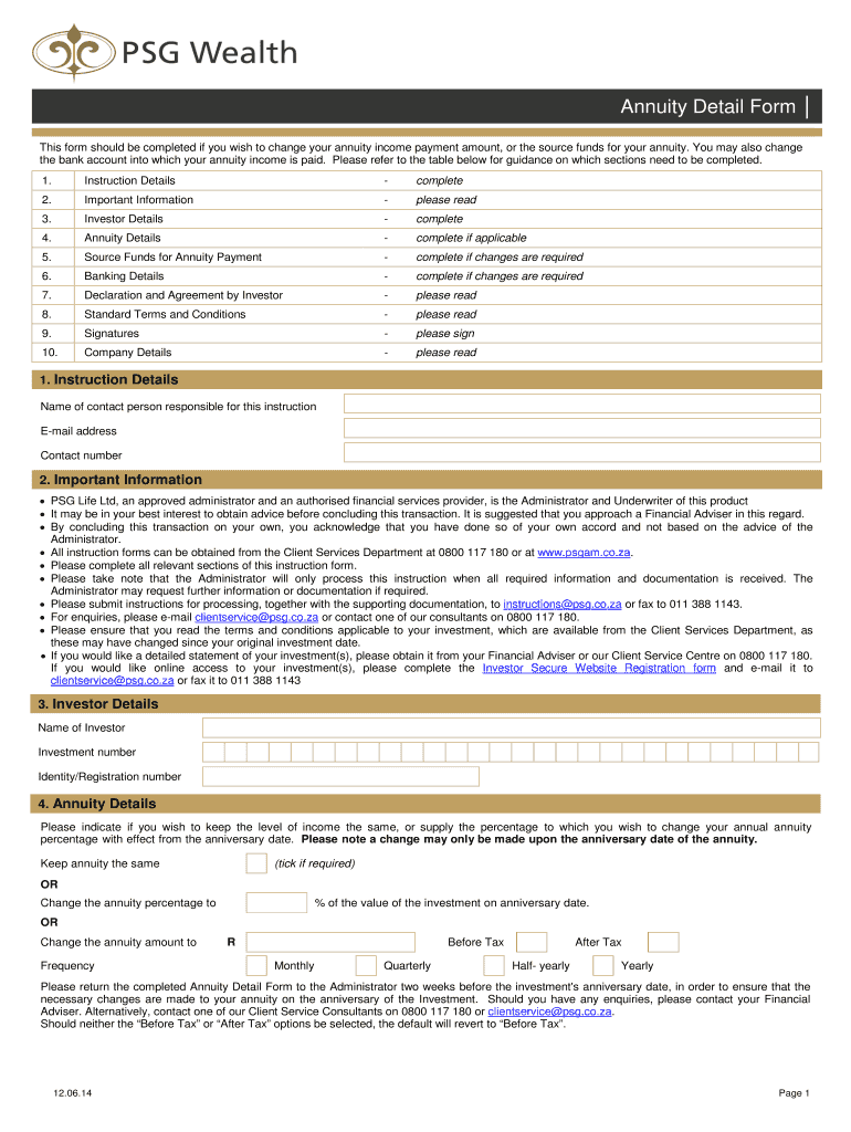 Fillable Online Annuity Detail Form Fax Email Print - pdfFiller