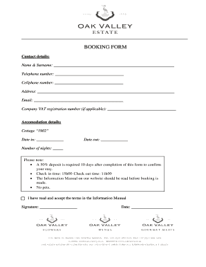 Fillable Online Booking Form (PDF) - Oak Valley Fax Email Print - pdfFiller