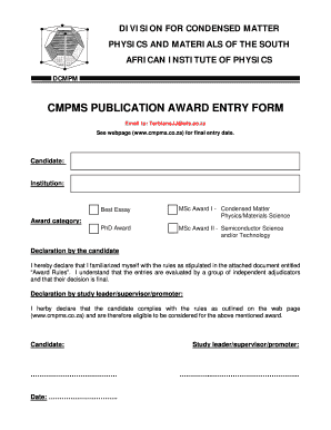 Fillable Online CMPMS PUBLICATION AWARD ENTRY FORM Fax Email Print ...
