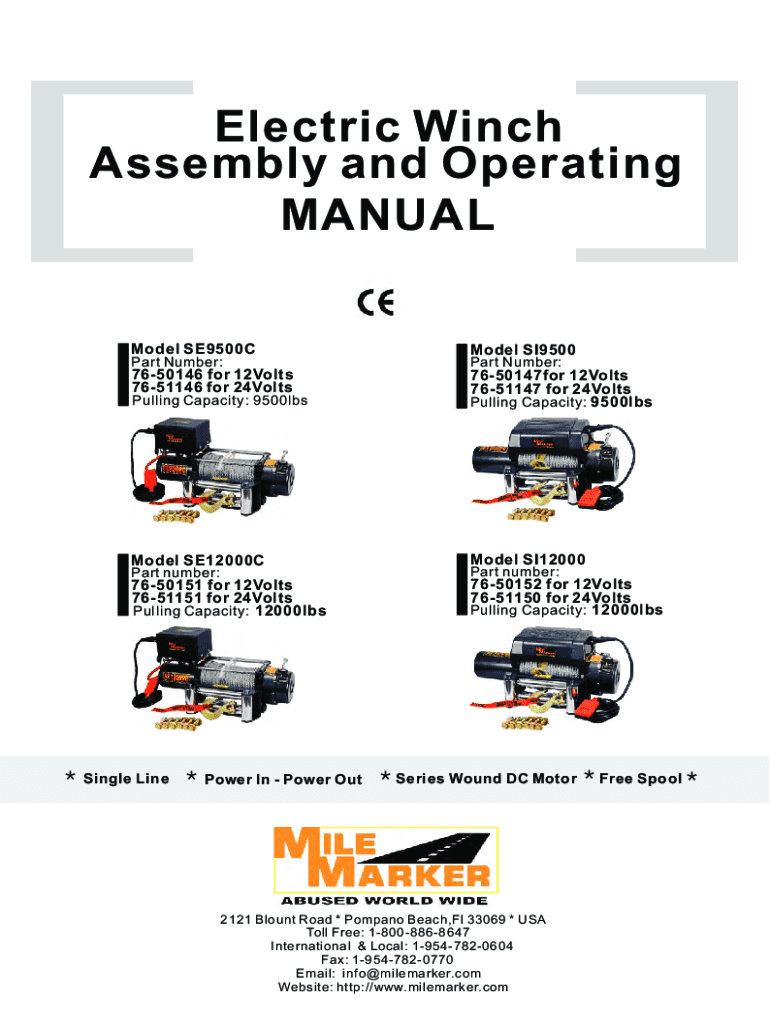 Fillable Online Electric Winch Assembly and Operating MANUAL Fax Email ...