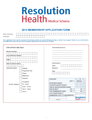 Fillable Online resolution health independent application form download ...