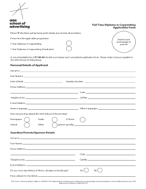 Fillable Online 2012 copywriting application form.pdf - AAA School of ...