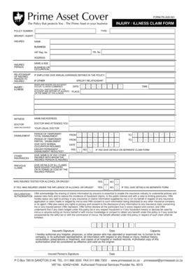 Fillable Online INJURY / ILLNESS CLAIM FORM - Prime Asset Cover Fax ...