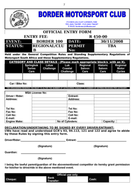 Fillable Online Entry Form - Historic Racing South Africa Fax Email ...