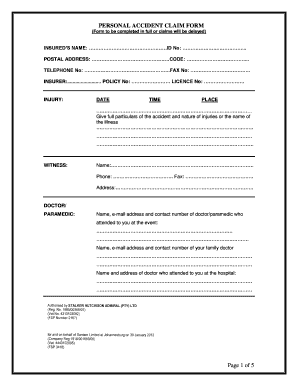 Fillable Online Page 1 of 5 PERSONAL ACCIDENT CLAIM FORM Fax Email ...