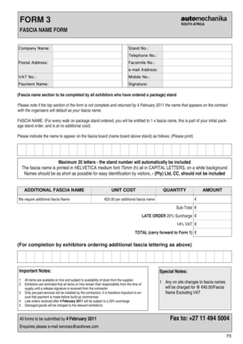Fillable Online Form 3 - Fascia Name - Automechanika Fax Email Print - pdfFiller