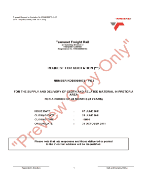 Fillable Online Transnet Freight Rail REQUEST FOR QUOTATION ( ) Fax ...