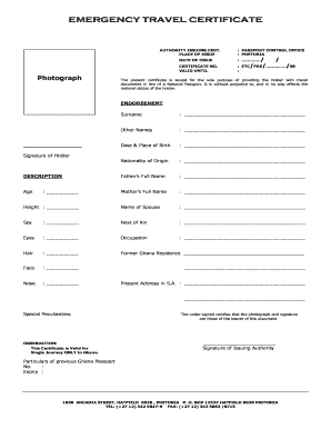 Fillable Online Emergency travel certificate emergency travel ...
