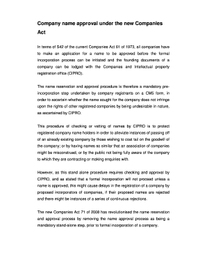 Fillable Online Company name approval under the new Companies Fax Email ...
