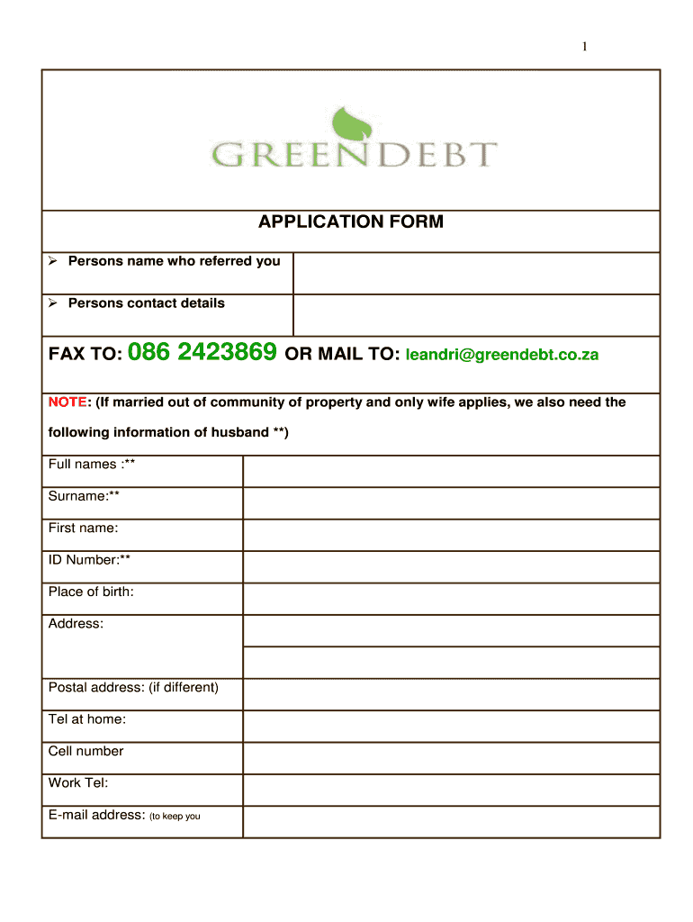 Fillable Online Debt Application Form Fax Email Print - pdfFiller