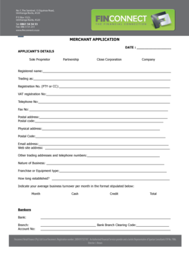 Fillable Online MERCHANT APPLICATION - Finconnect Fax Email Print ...