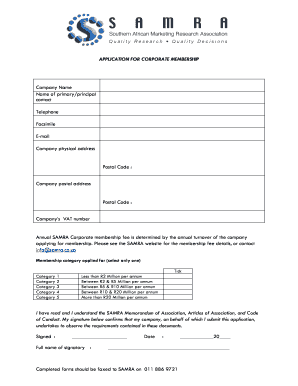 Fillable Online APPLICATION FOR CORPORATE MEMBERSHIP Company ...