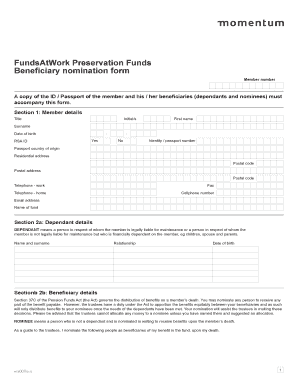 Fillable Online fundsatwork umbrella fund dependant and beneficiary ...