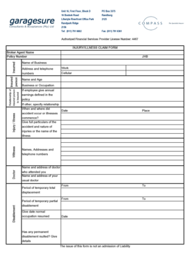 Fillable Online Injury / illness claim form - Garagesure Fax Email ...