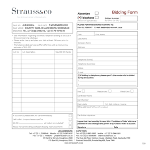 Fillable Online Bidding Form Absentee (*)Telephone SALE NO Fax Email Print - pdfFiller