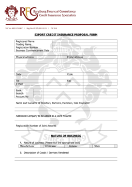 Fillable Online EXPORT CREDIT INSURANCE PROPOSAL FORM NATURE OF ... Fax ...
